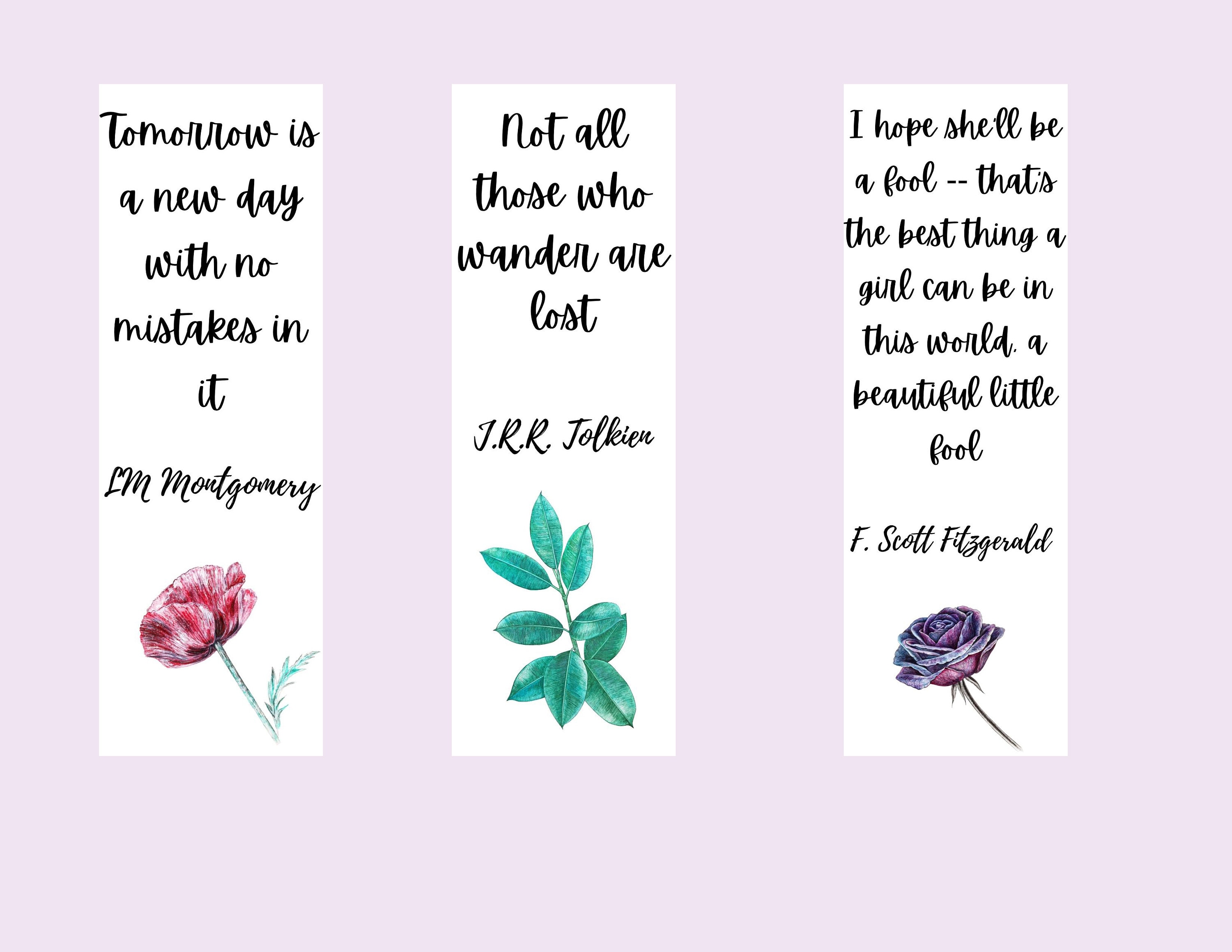 Printable Literary Quotes Bookmark Bundle, 12 Bookmarks, Instant ...