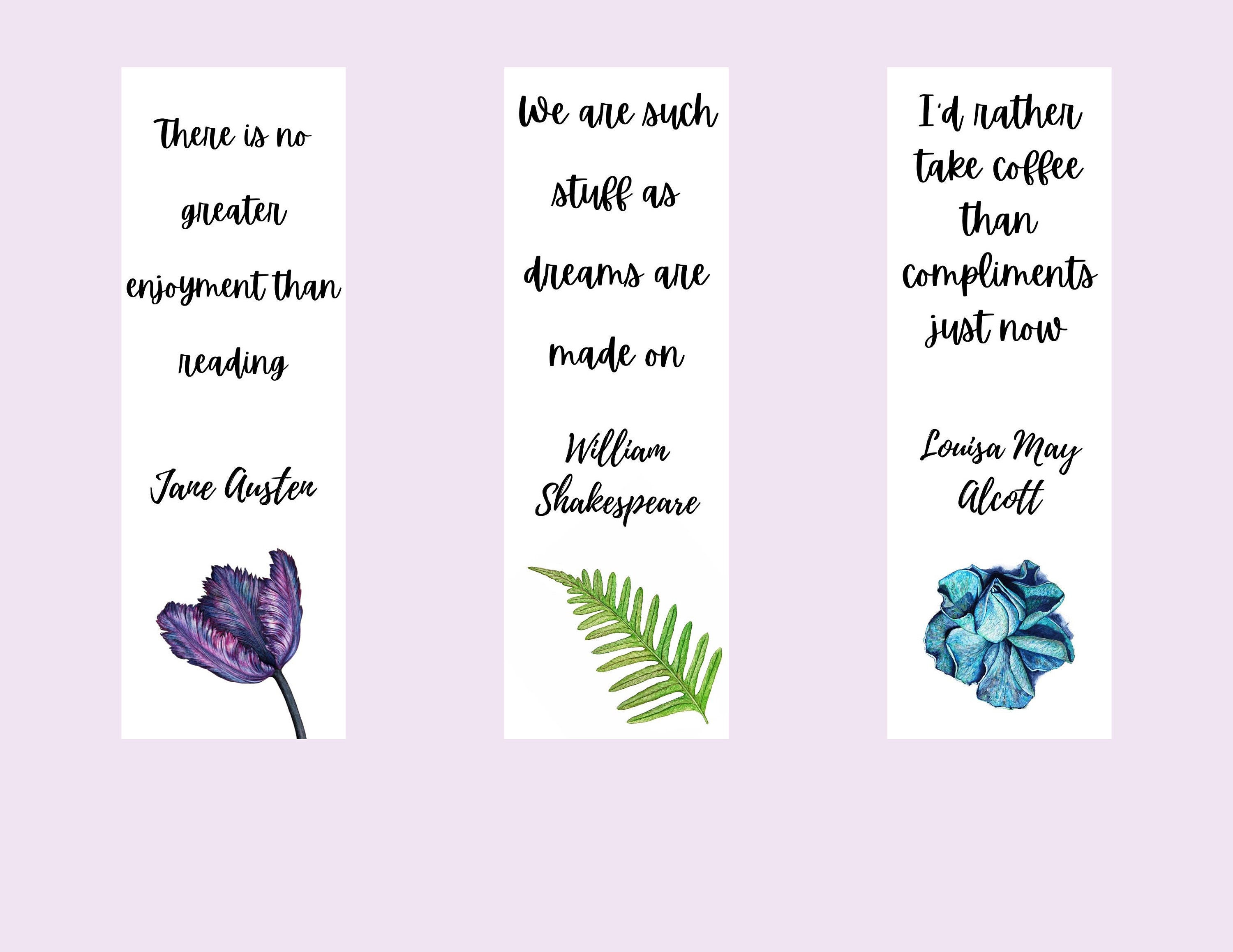 Printable Literary Quotes Bookmark Bundle 12 Bookmarks - Etsy