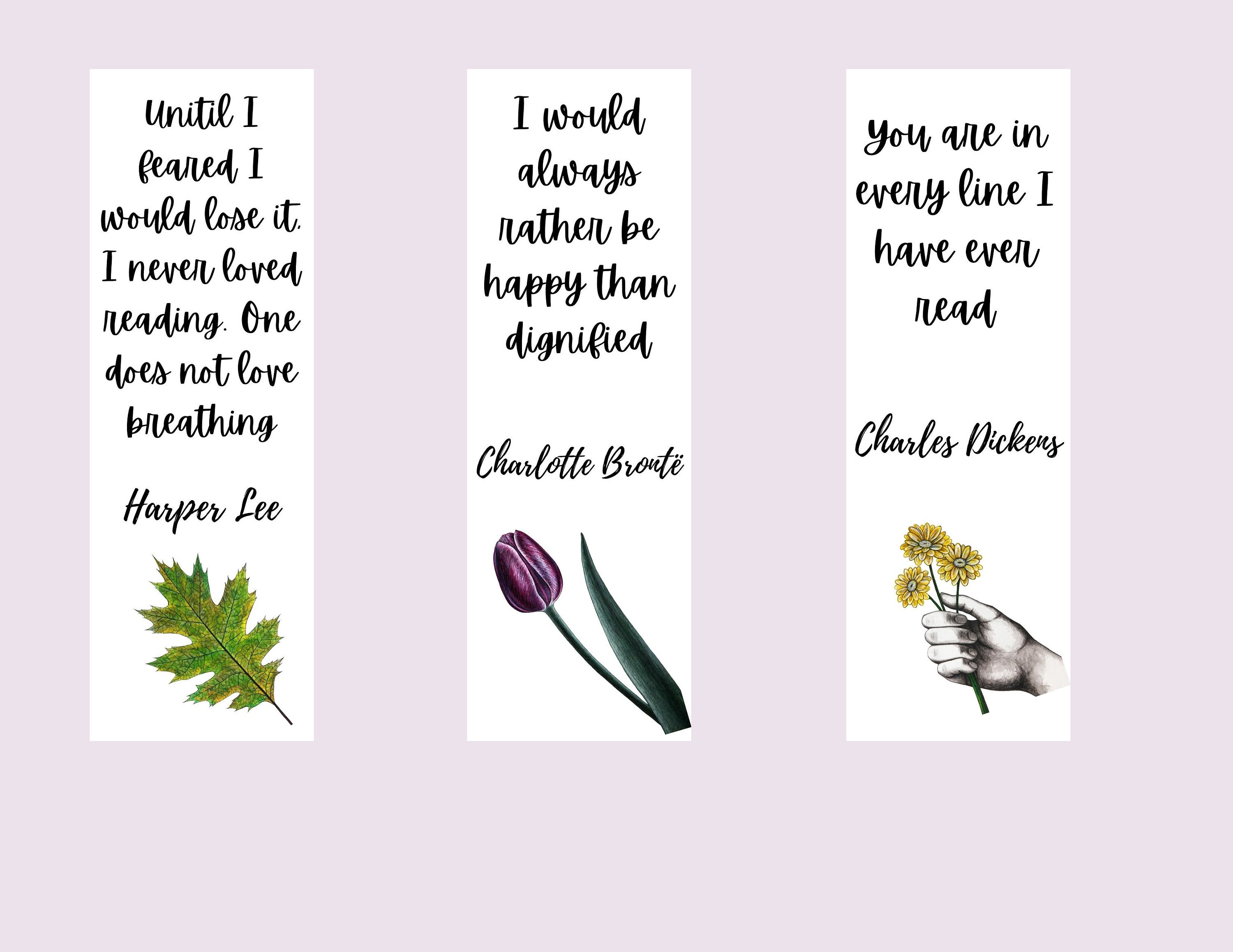 Printable Literary Quotes Bookmark Bundle, 12 Bookmarks, Instant ...