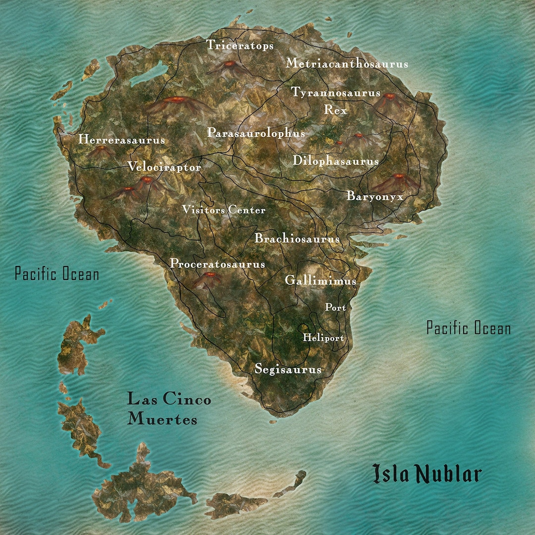 Jurassic Park Map Art Print: Isla Nublar & Las Cinco Muertes - Etsy UK