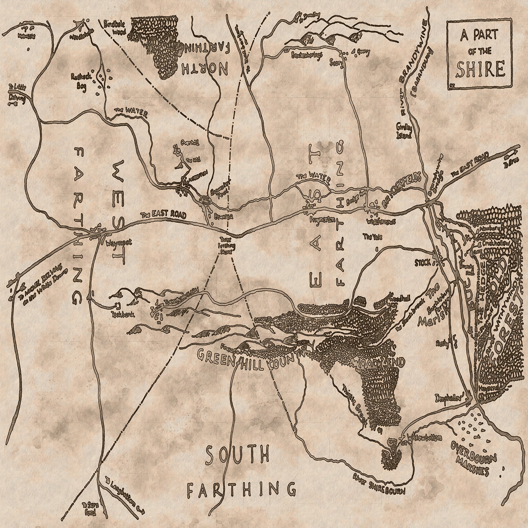 The Shire Map Art Print, LOTR Tolkien Fantasy Art - Etsy