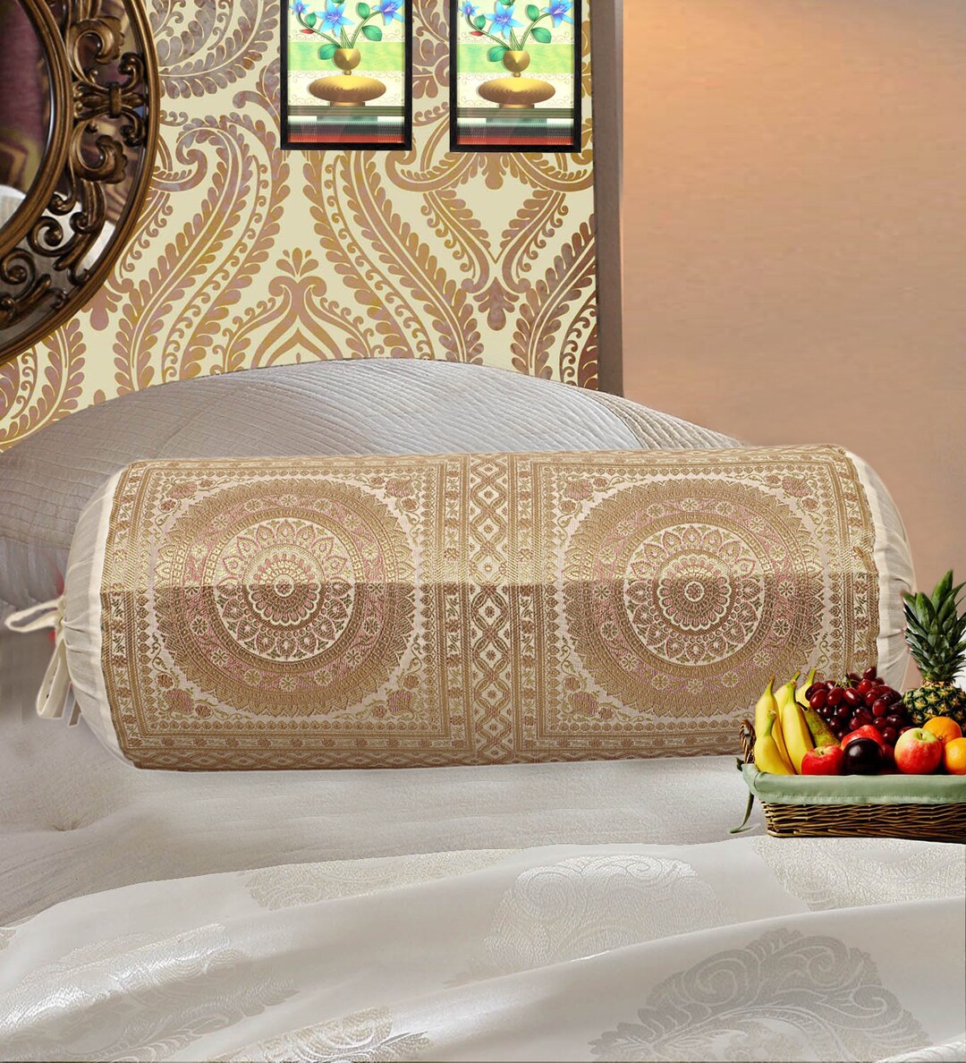 Indian Cylindrical Bolster Cover Elephant Neck Bolster Masand Cover ...