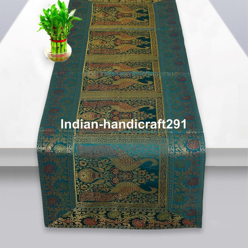 Silk Brocade Table Runner: Indian Mandala Design, Rustic Decor (60x16 ...