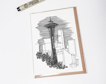 Seattle Skyline Wall Art Space Needle Artwork Black and | Etsy