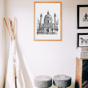 Karlskirche Cathedral Drawing, Vienna Austria, St. Charles Church ...