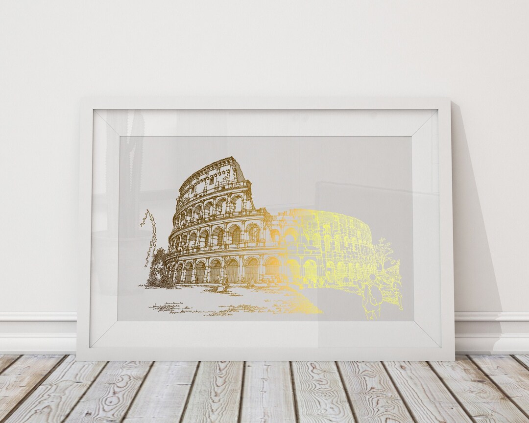 Rome Colosseum Gold Foil Print, Rome Poster, Ancient Rome Original Line ...