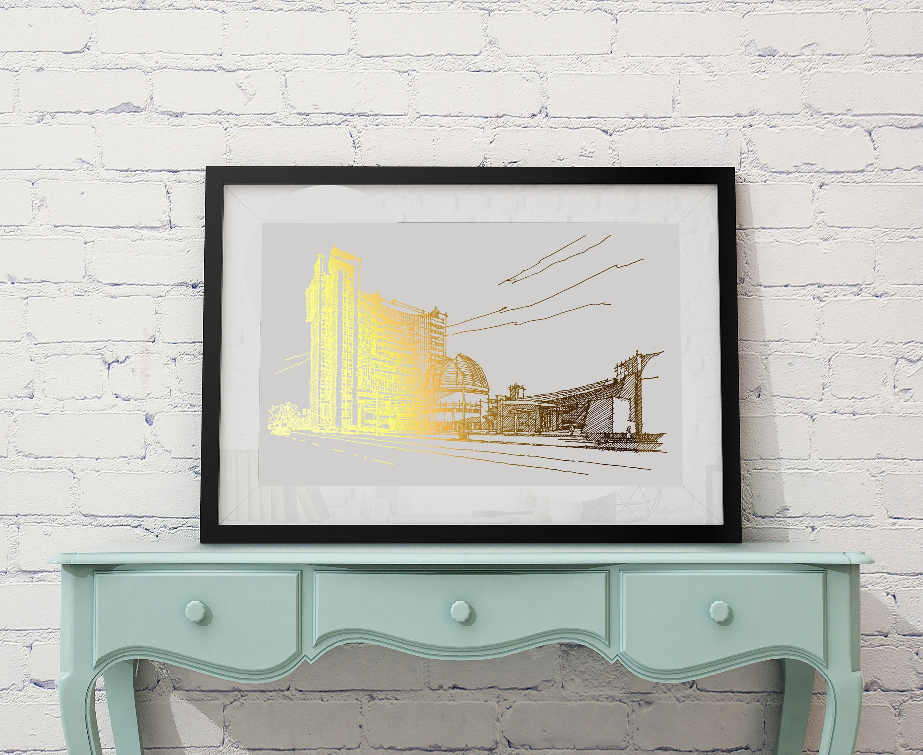 San Jose City Hal Gold Foil Print Postmodern Style - Etsy