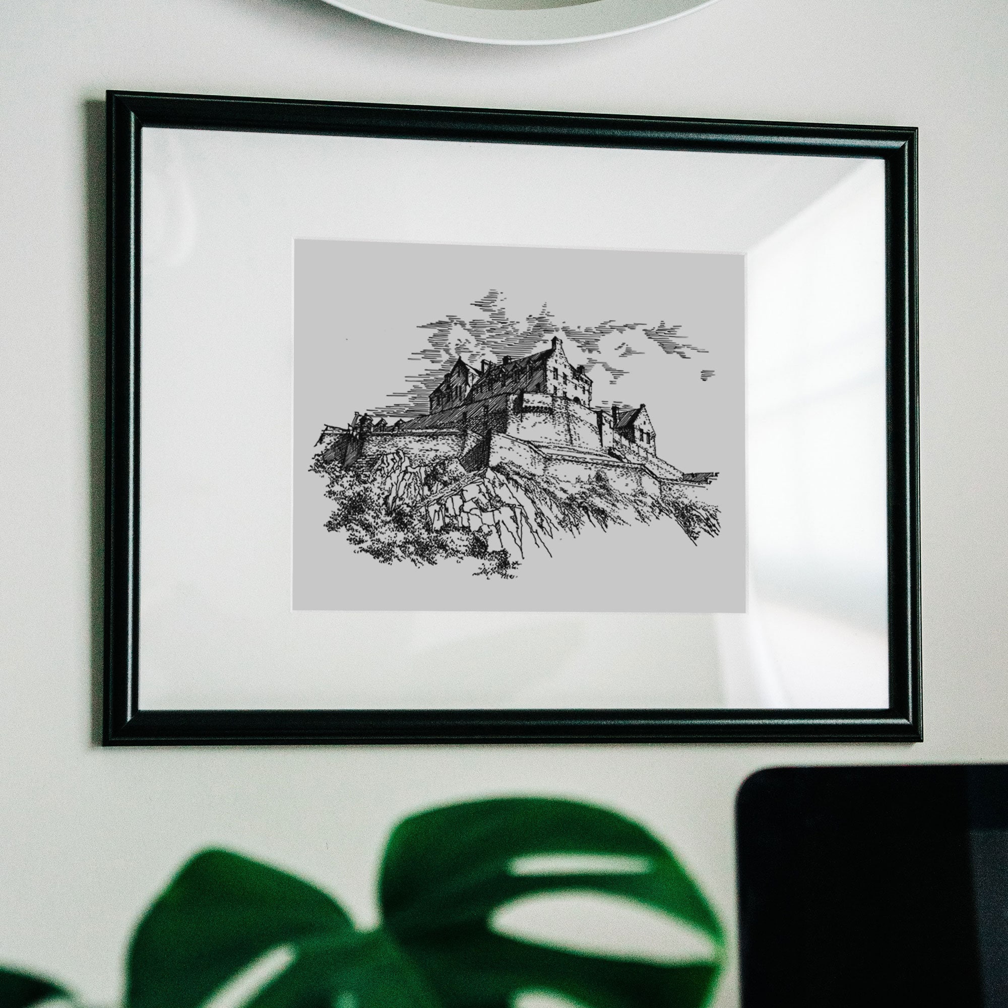 Edinburgh Castle Poster, Monochrome Art Print, Castle on the Hill Wall ...