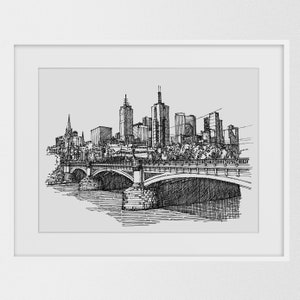 Melbourne Skyline, Melbourne Print, Australia Art, Melbourne Drawing ...