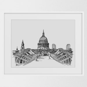 London Poster, Millennium Bridge, Gold Foil Art Print, London England ...