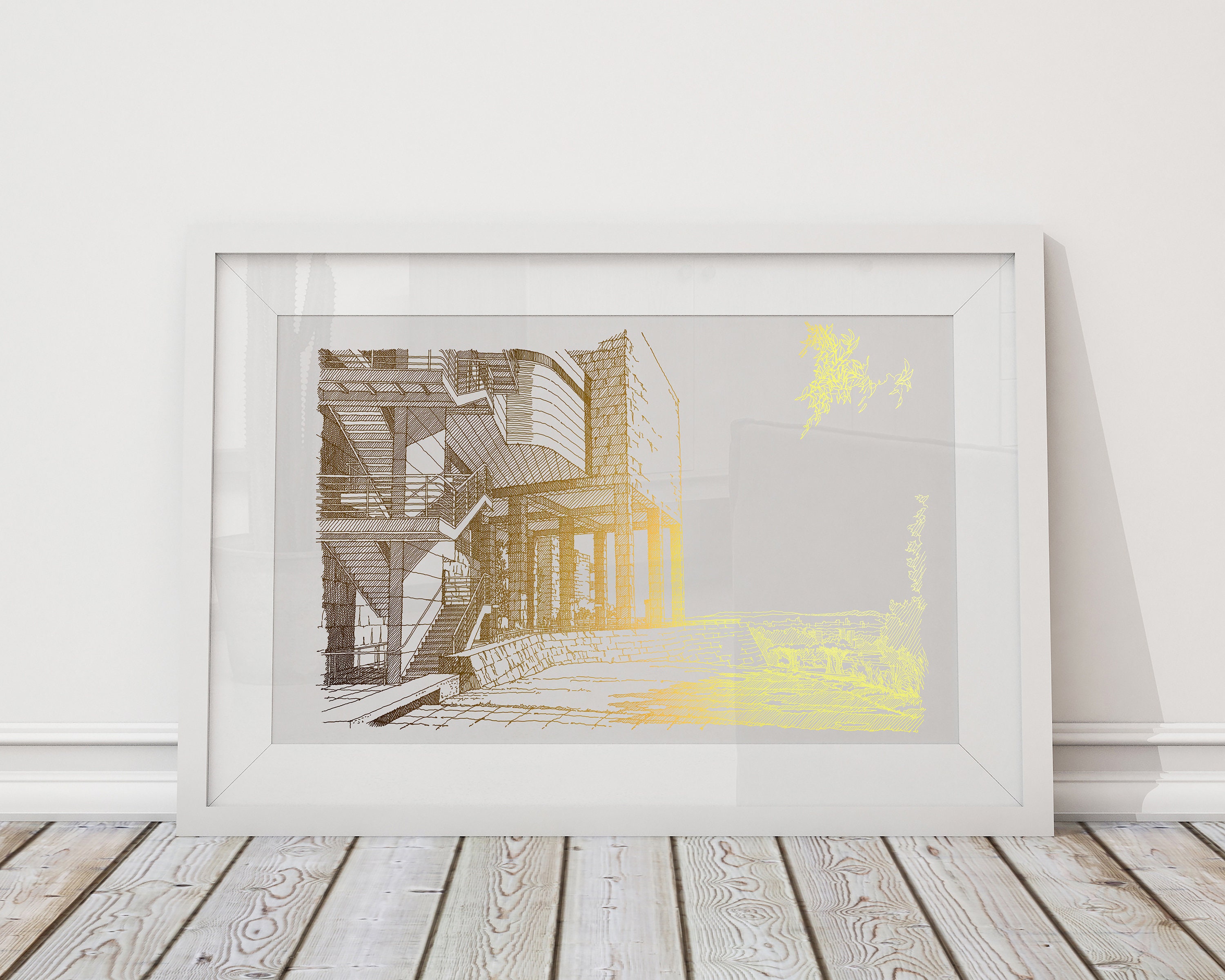 Getty Museum Drawing Gold Foil Print, Los Angeles Wall Art, Richard ...