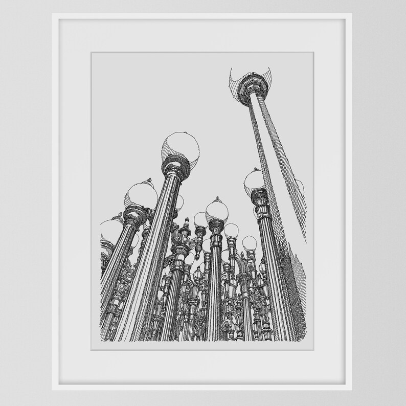 Urban Light Los Angeles Print LACMA Original Artwork Black & - Etsy