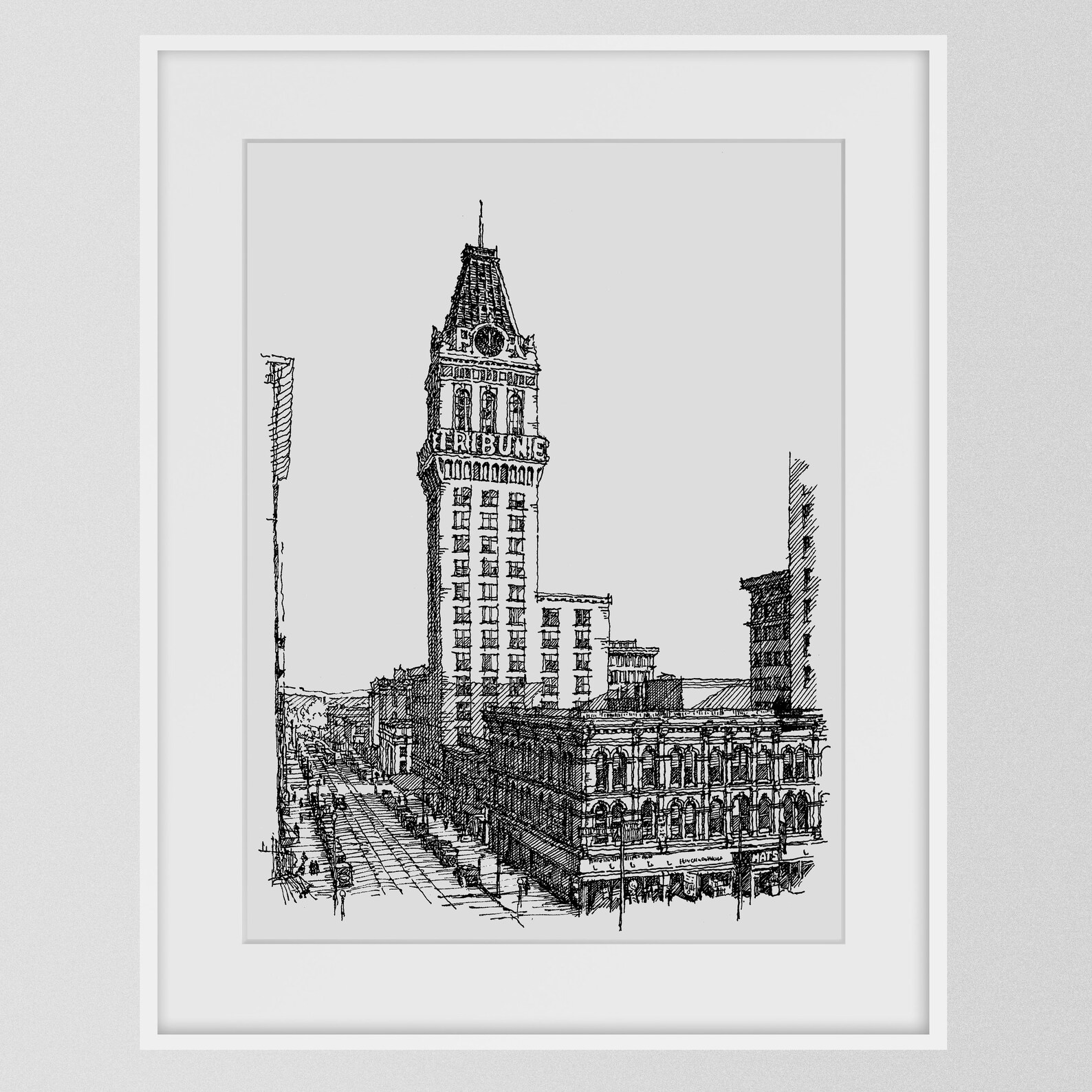Oakland Tribune Tower Original Drawing Gold Foil Print, Skyline Poster ...