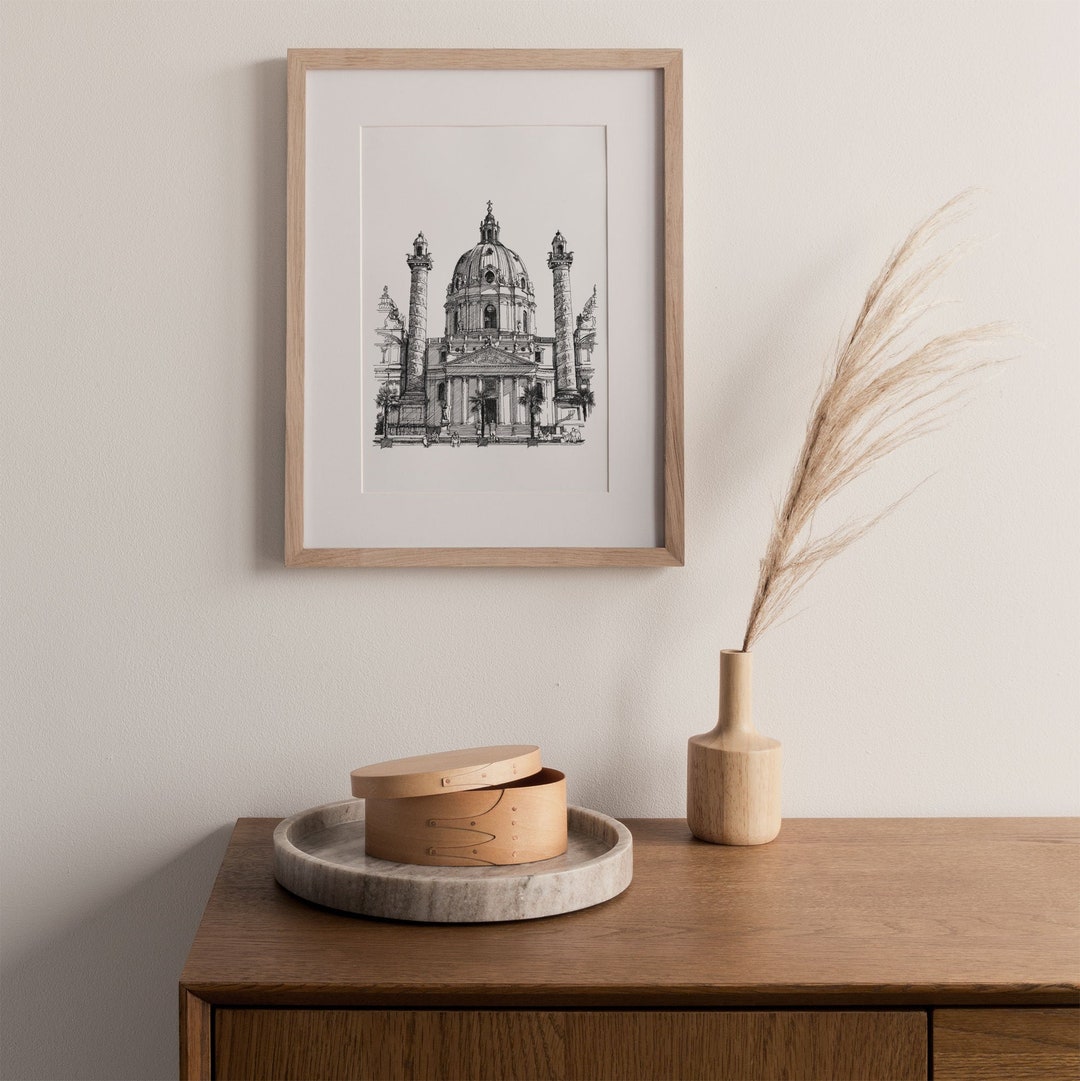 Karlskirche Cathedral Drawing, Vienna Austria, St. Charles Church ...