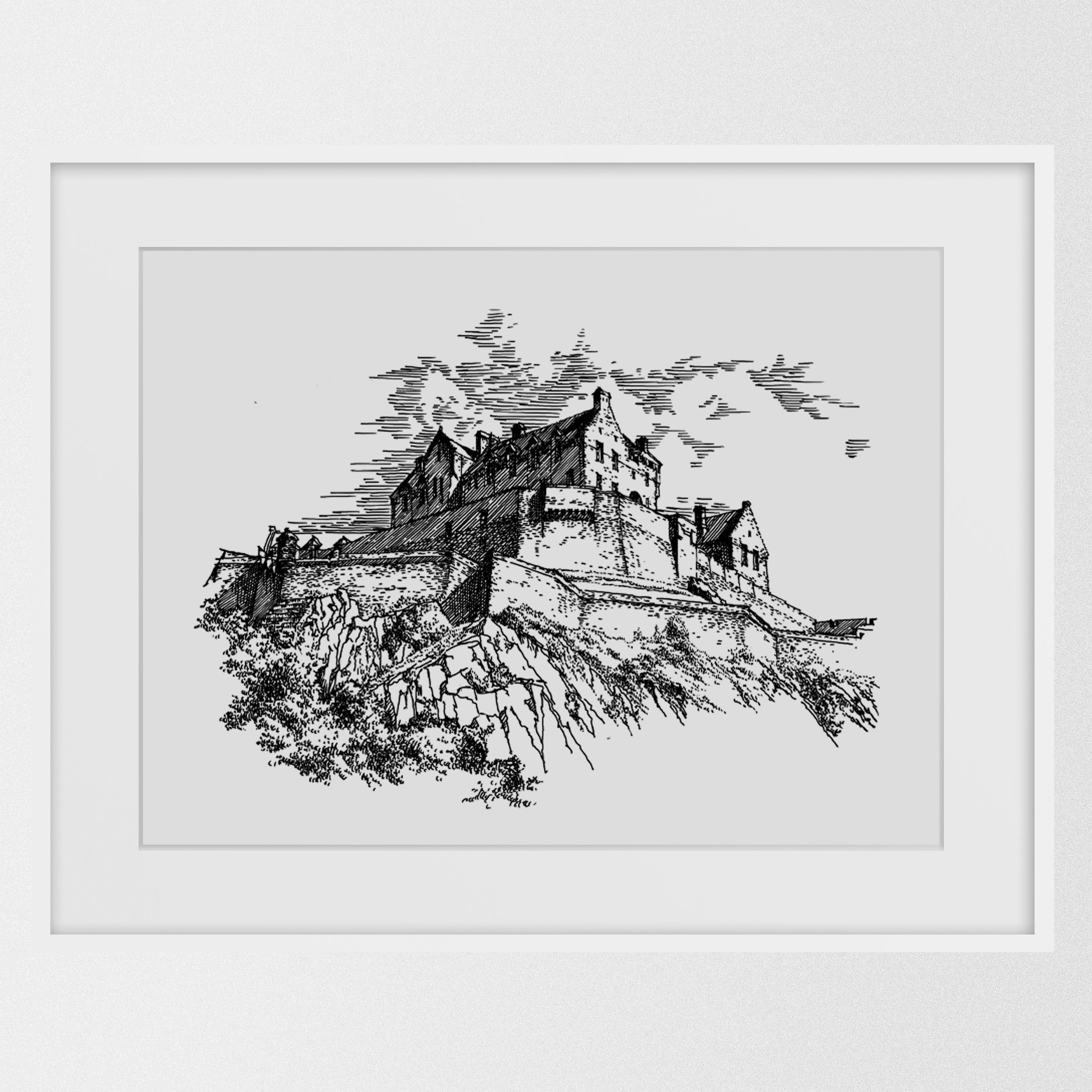 Edinburgh Castle Poster, Monochrome Art Print, Castle on the Hill Wall ...