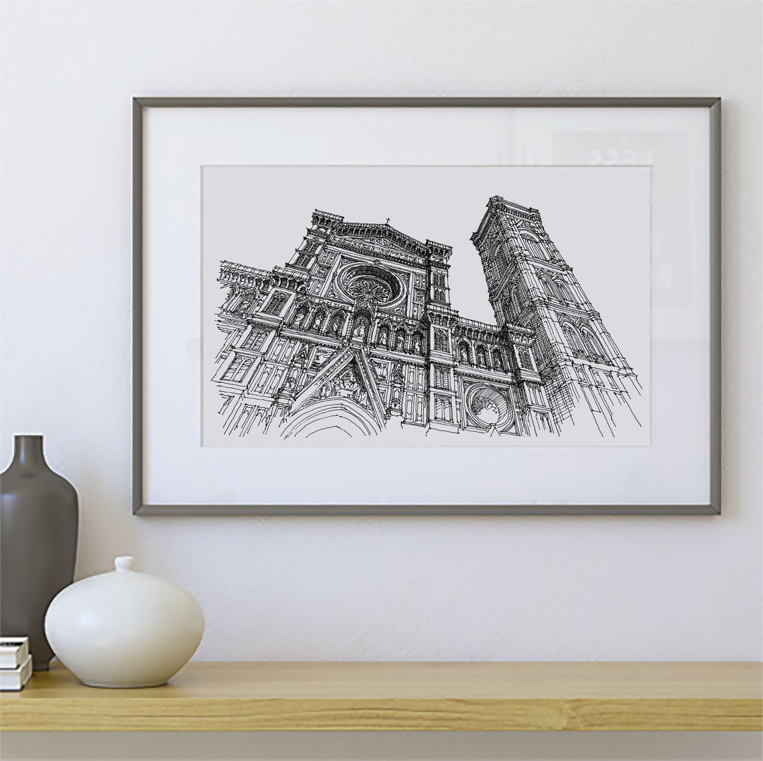 Cathedral of Santa Maria Original Line Art, Florence Cathedral Original ...