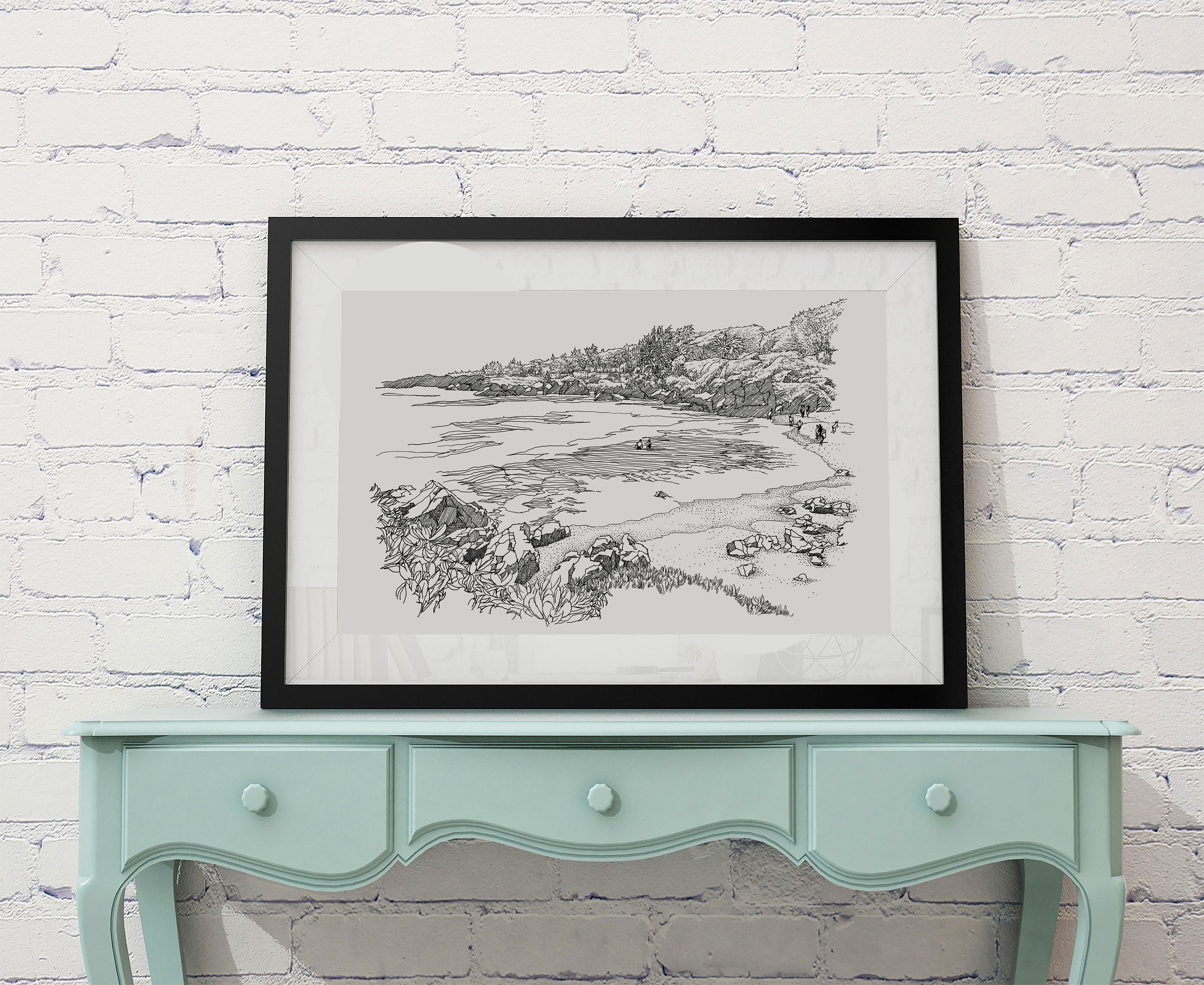 Maui Black Sand Beach Original Drawing, Hawaii Maui Beach Themed Decor ...