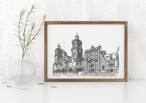 Mexico City Poster Metropolitan Zocalo Cathedral Black and - Etsy