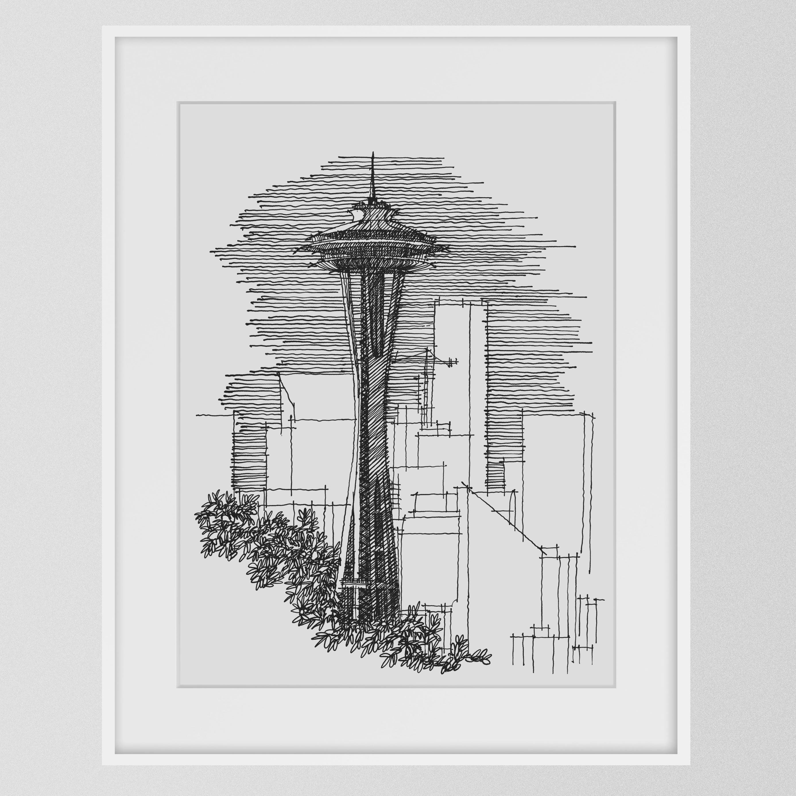 Seattle Skyline Wall Art Space Needle Artwork Black and | Etsy