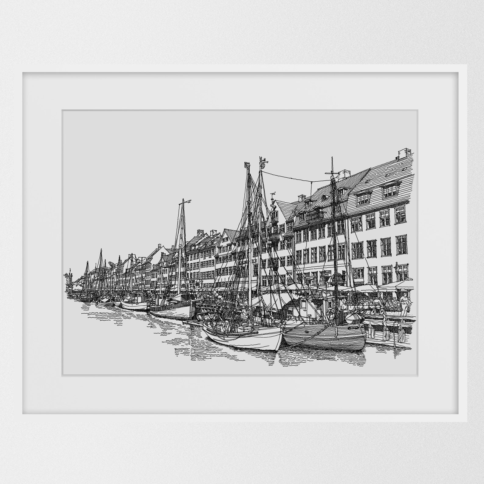 Copenhagen Print Black and White Boat Print Poster Nyhavn | Etsy