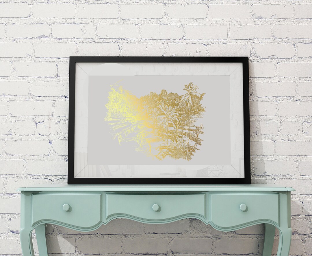 Bali Rice Fields Print, Bali Indonesia Gold Foil Art Print, Asian ...