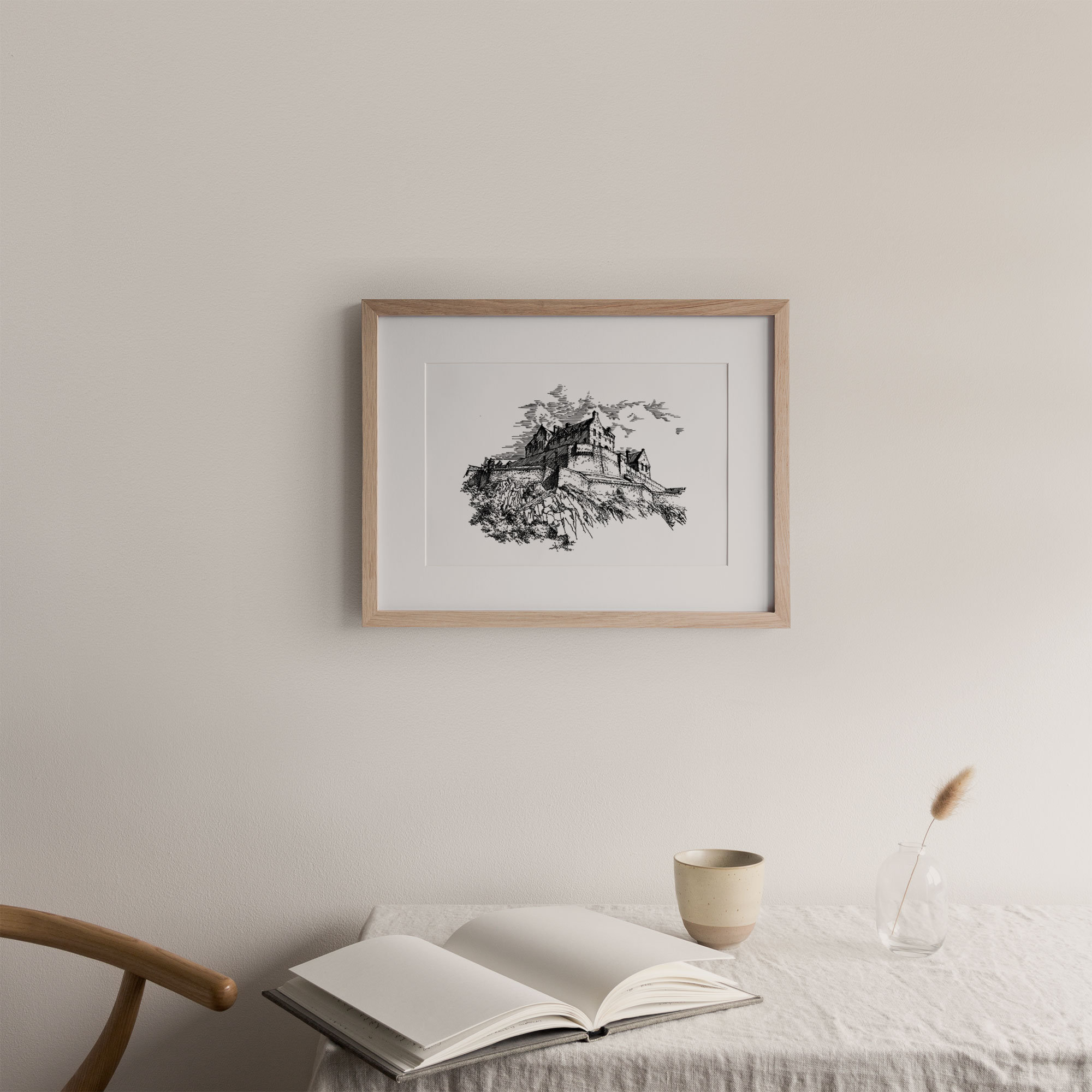 Edinburgh Castle Poster, Monochrome Art Print, Castle on the Hill Wall ...