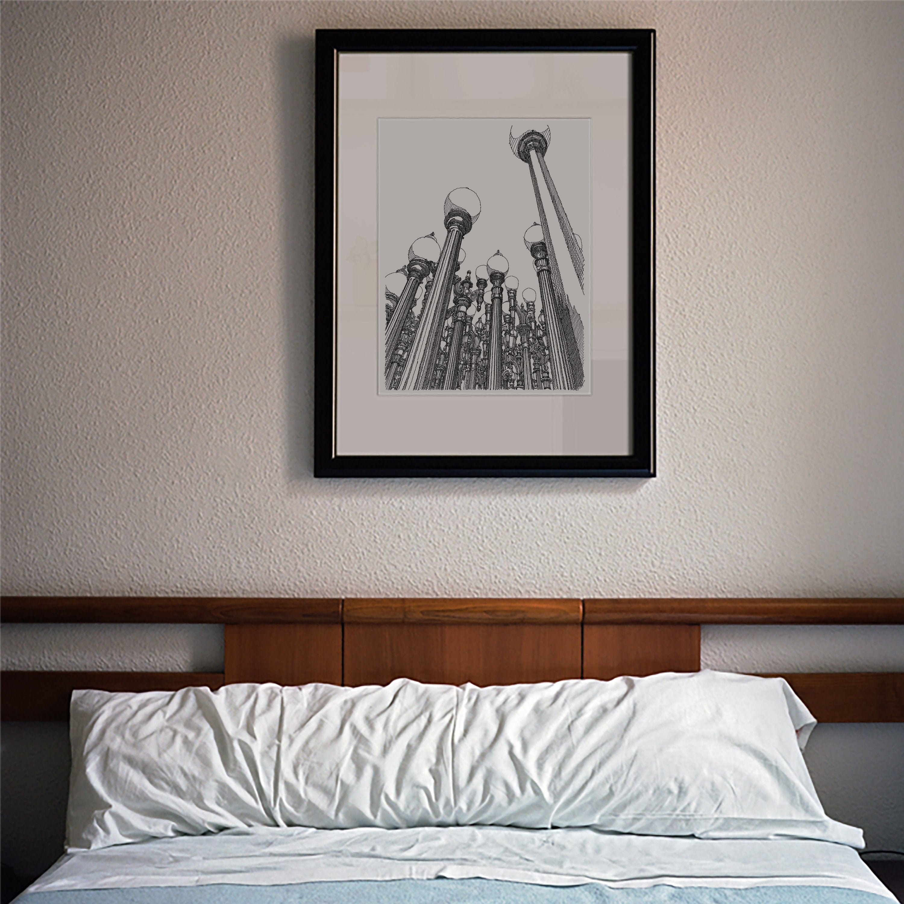 Urban Light Los Angeles Print LACMA Original Artwork Black & - Etsy