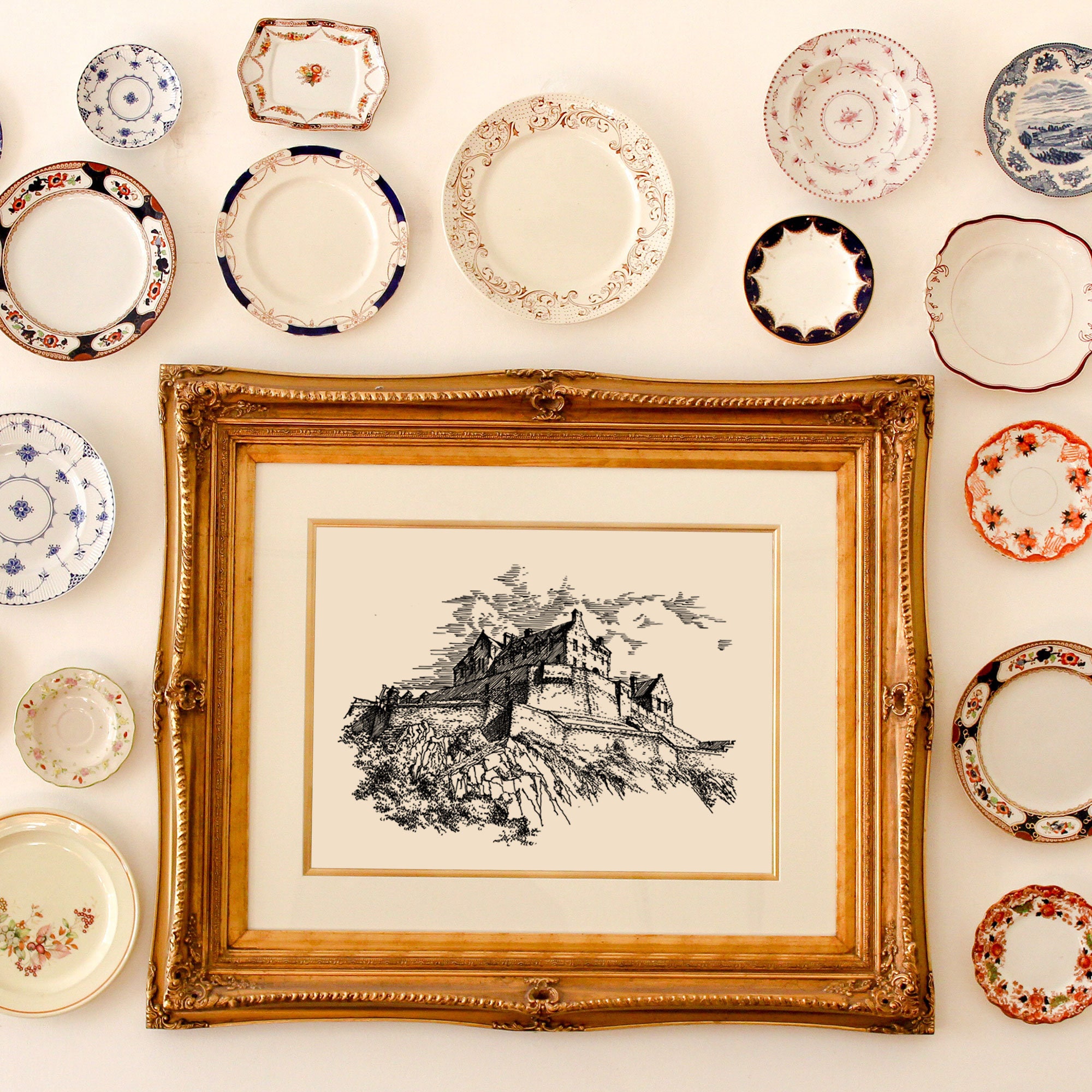 Edinburgh Castle Poster, Monochrome Art Print, Castle on the Hill Wall ...