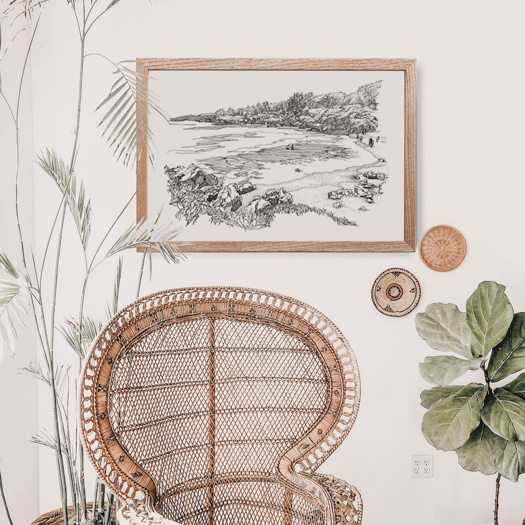 Maui Black Sand Beach Original Drawing, Hawaii Maui Beach Themed Decor ...