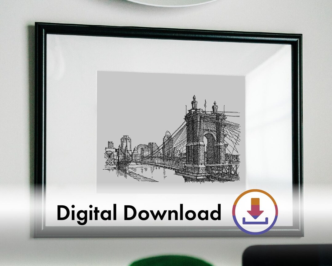 Cincinnati Digital Print, Printable Wall Art, Cincinnati Skyline Print ...