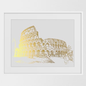 Rome Colosseum Gold Foil Print, Rome Poster, Ancient Rome Original Line ...