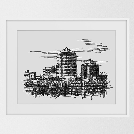 Albuquerque Drawing Albuquerque New Mexico Skyline Line Art Print