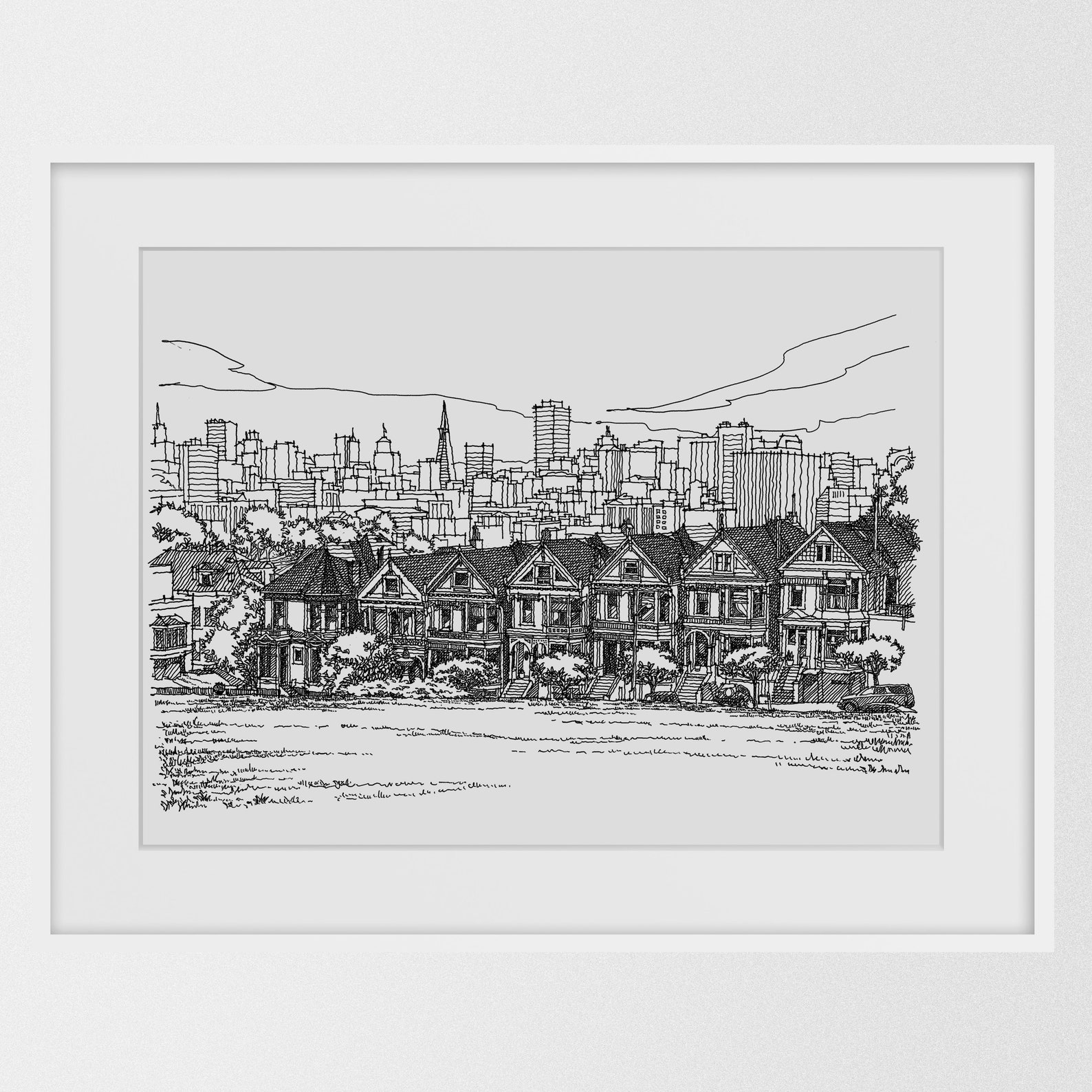 Painted Ladies San Francisco Poster, Original Line Art San Francisco ...