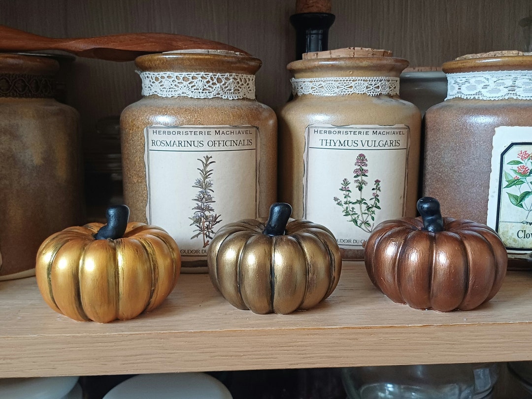 SET of 3 PUMPKINS in PLASTER Cast and Hand-painted, Autumn Decoration ...