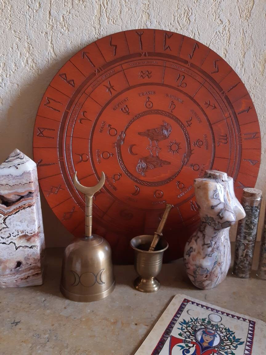 RUNIC ZODIAC WHEEL, Astrological Wheel, Astrology Decor, Esoteric Altar ...