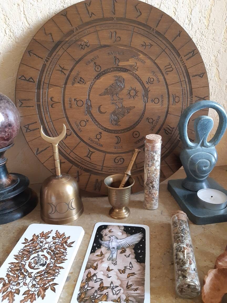 RUNIC ZODIAC WHEEL, Astrological Wheel, Astrology Decor, Esoteric Altar ...