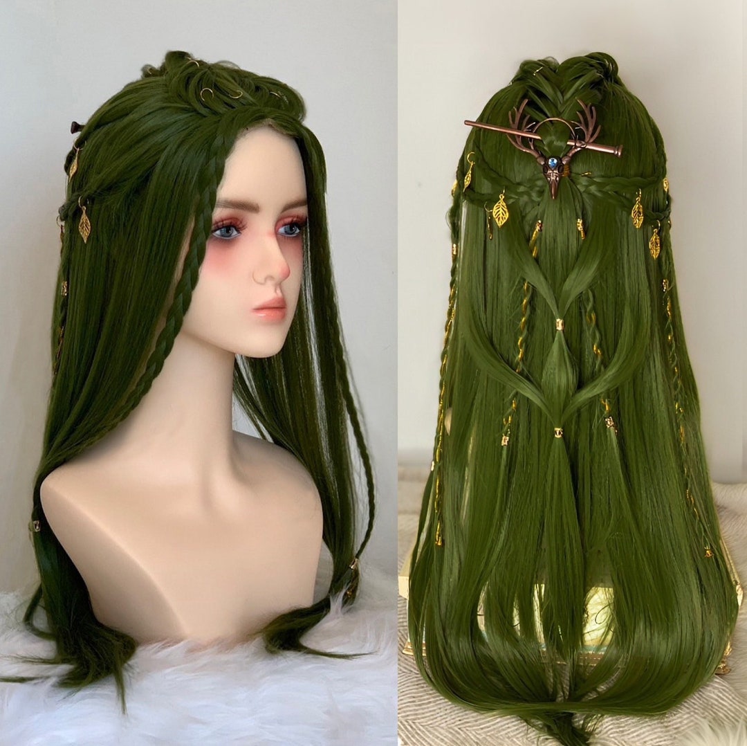 Olive Green Elven Druid Fantasy Wig - Etsy
