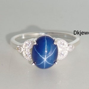 Lindy Star Sapphire Ring, 6 Rays Star Gemstone, Blue Star Sapphire, 925 ...