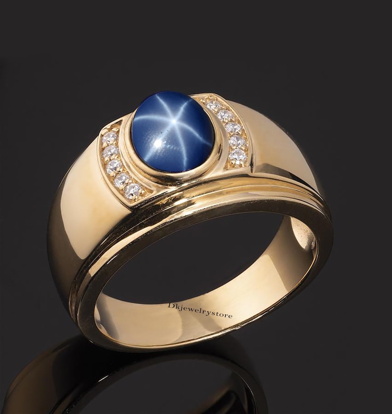 14k Gold Men's Star Sapphire Ring Solid 925 Sterling - Etsy