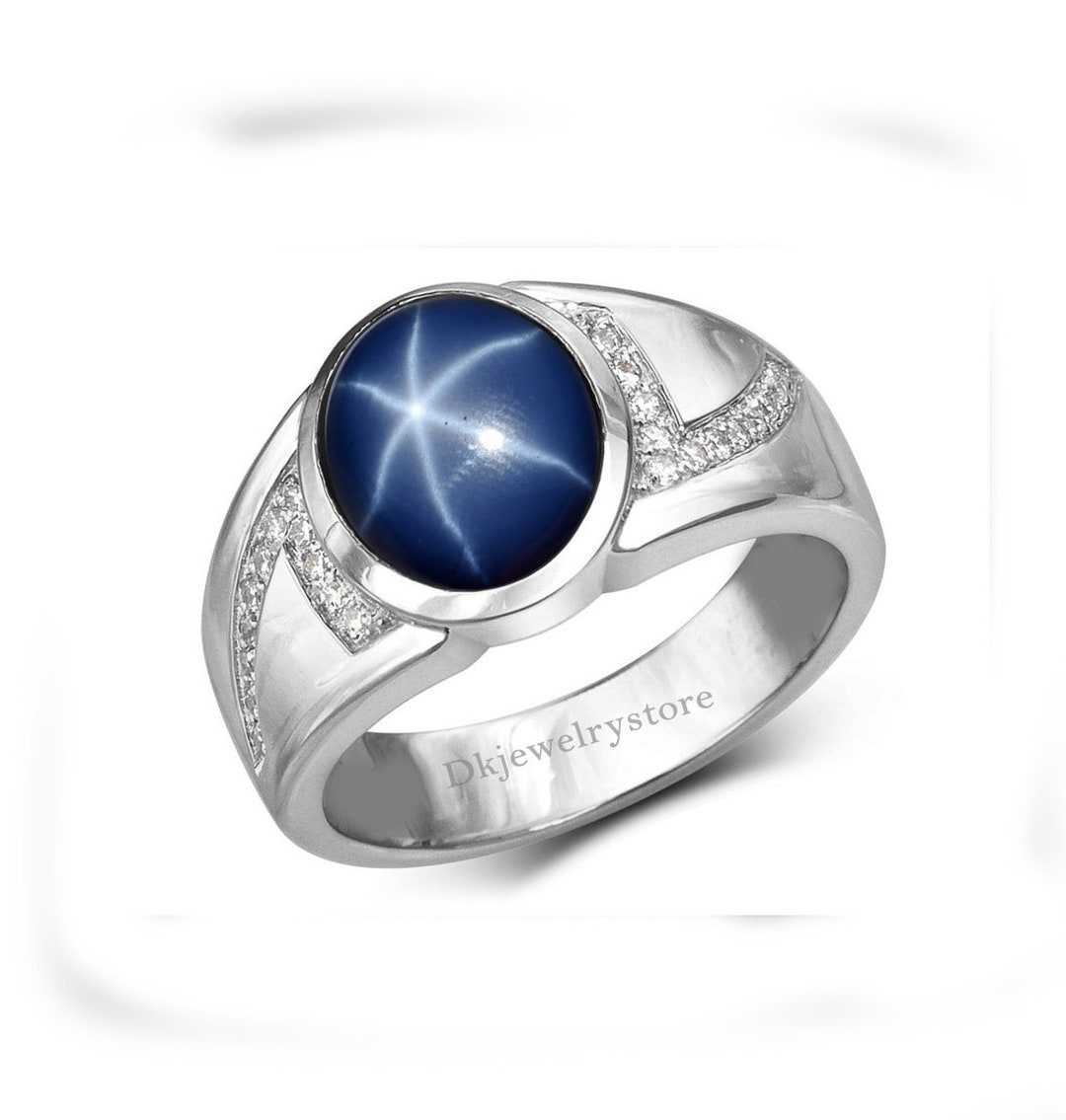 Men's Star Sapphire Ring: 925 Sterling Silver Lindy Band - Etsy