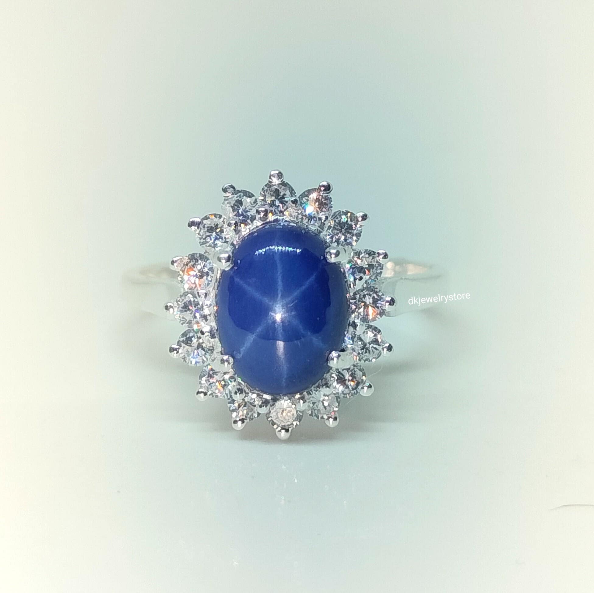 Halo Blue Star Sapphire Ring Star Gemstone Lindy Star Ring - Etsy