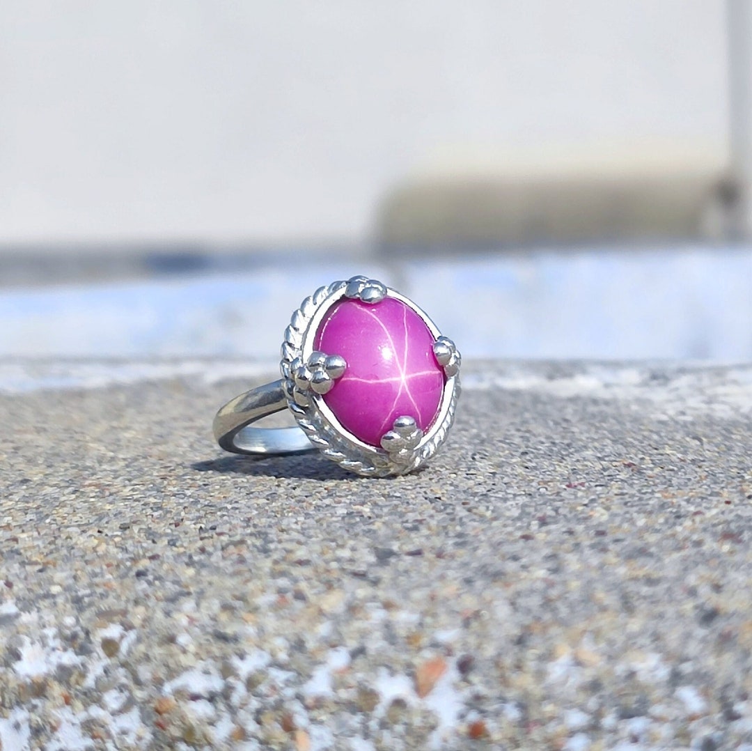 Vintage Pink Star Sapphire Ring, Lab Star Sapphire, Sapphire Promise ...