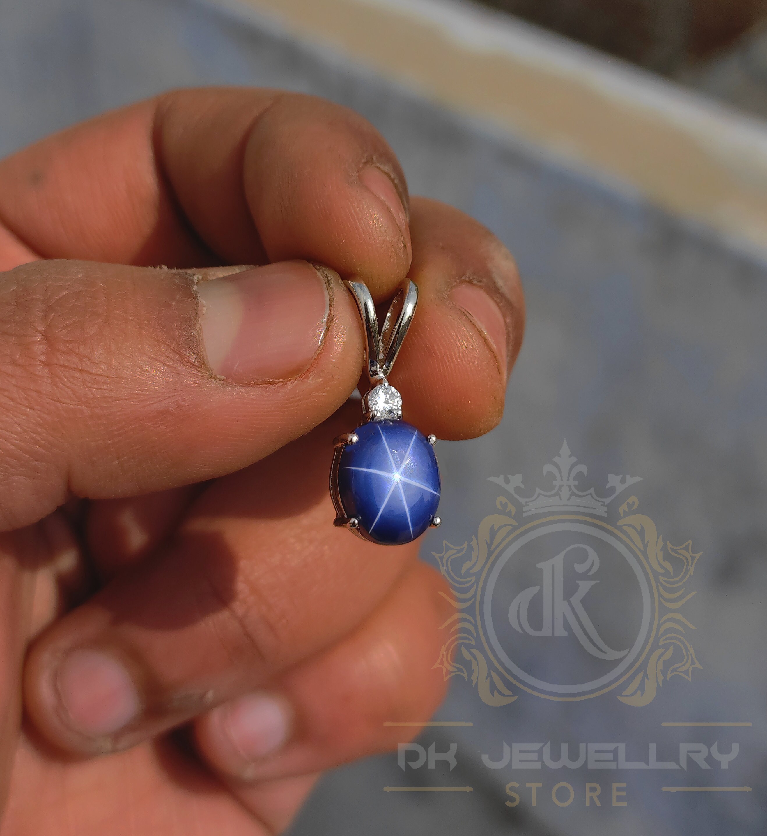 Sterling Silver Blue Star Sapphire Pendant: Oval Cabochon Necklace - Etsy