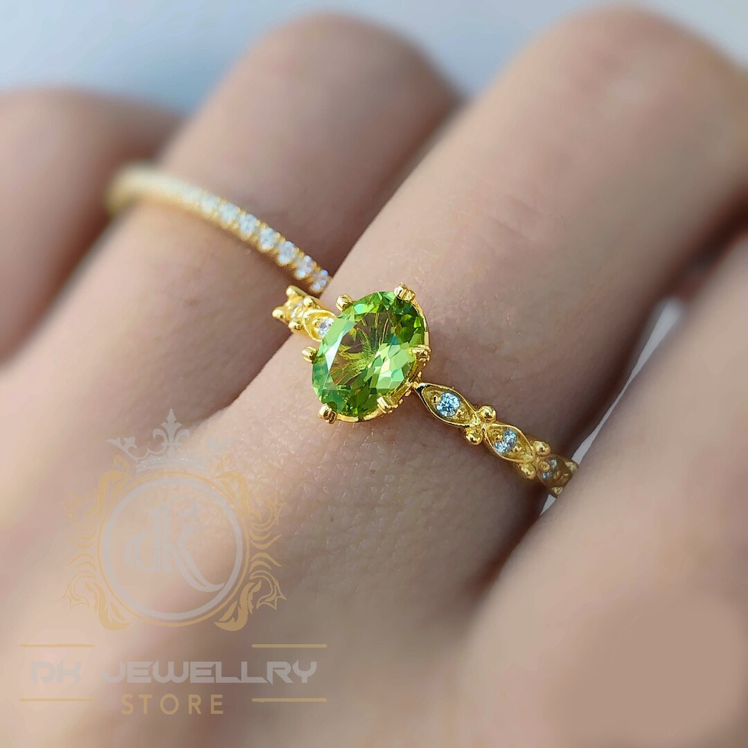 Antique Peridot Ring, Solitaire Ring, Peridot Diamond Ring, August ...
