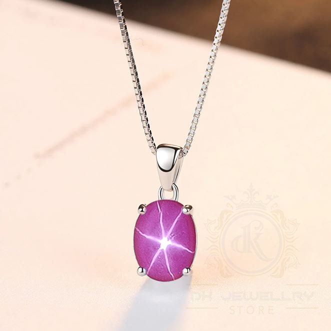 Pink Star Sapphire Necklace: Sterling Silver Gemstone Pendant - Etsy