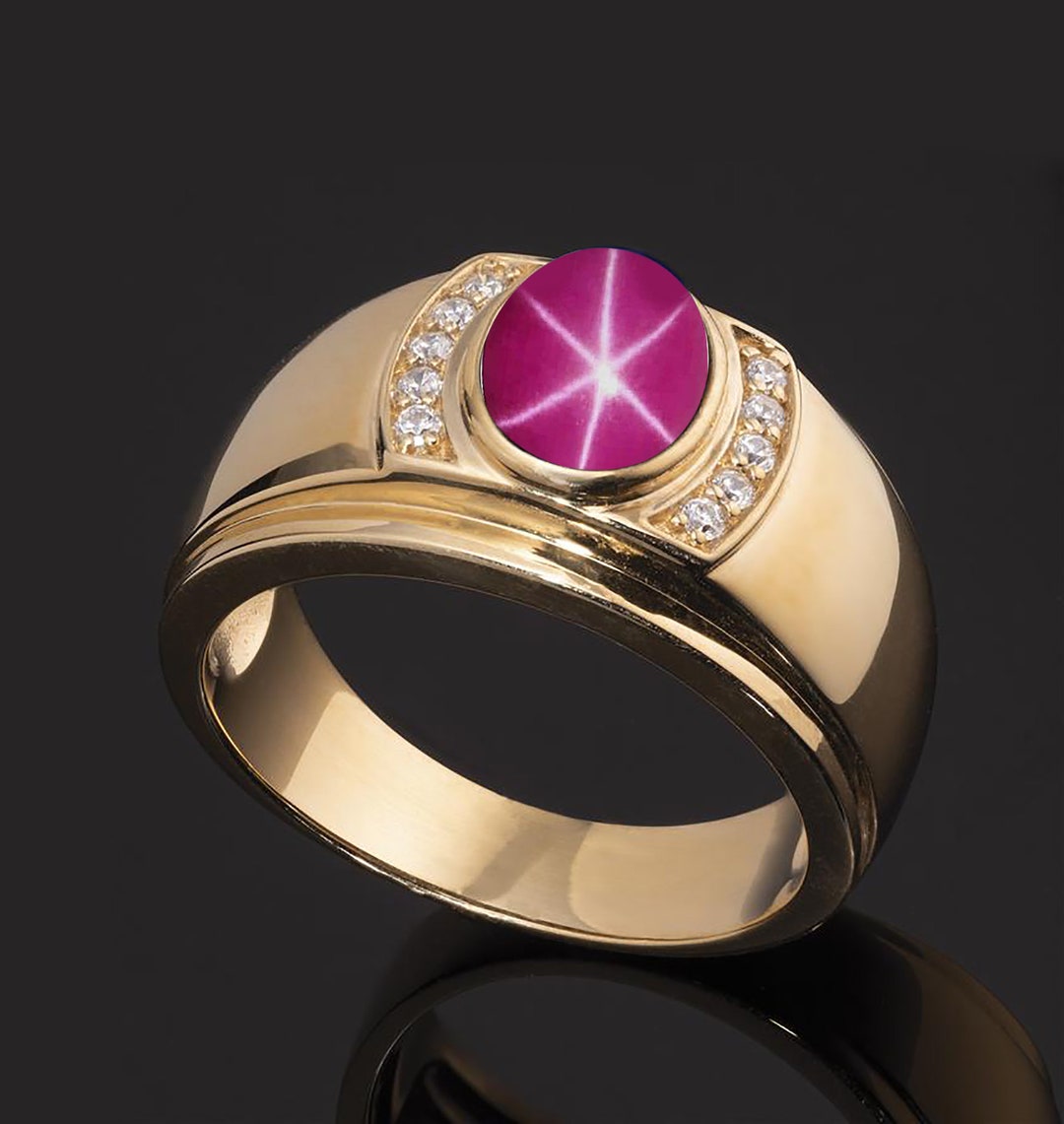 14k Men's Pink Star Sapphire Ring, Solid 925 Sterling Silver, Lindy ...