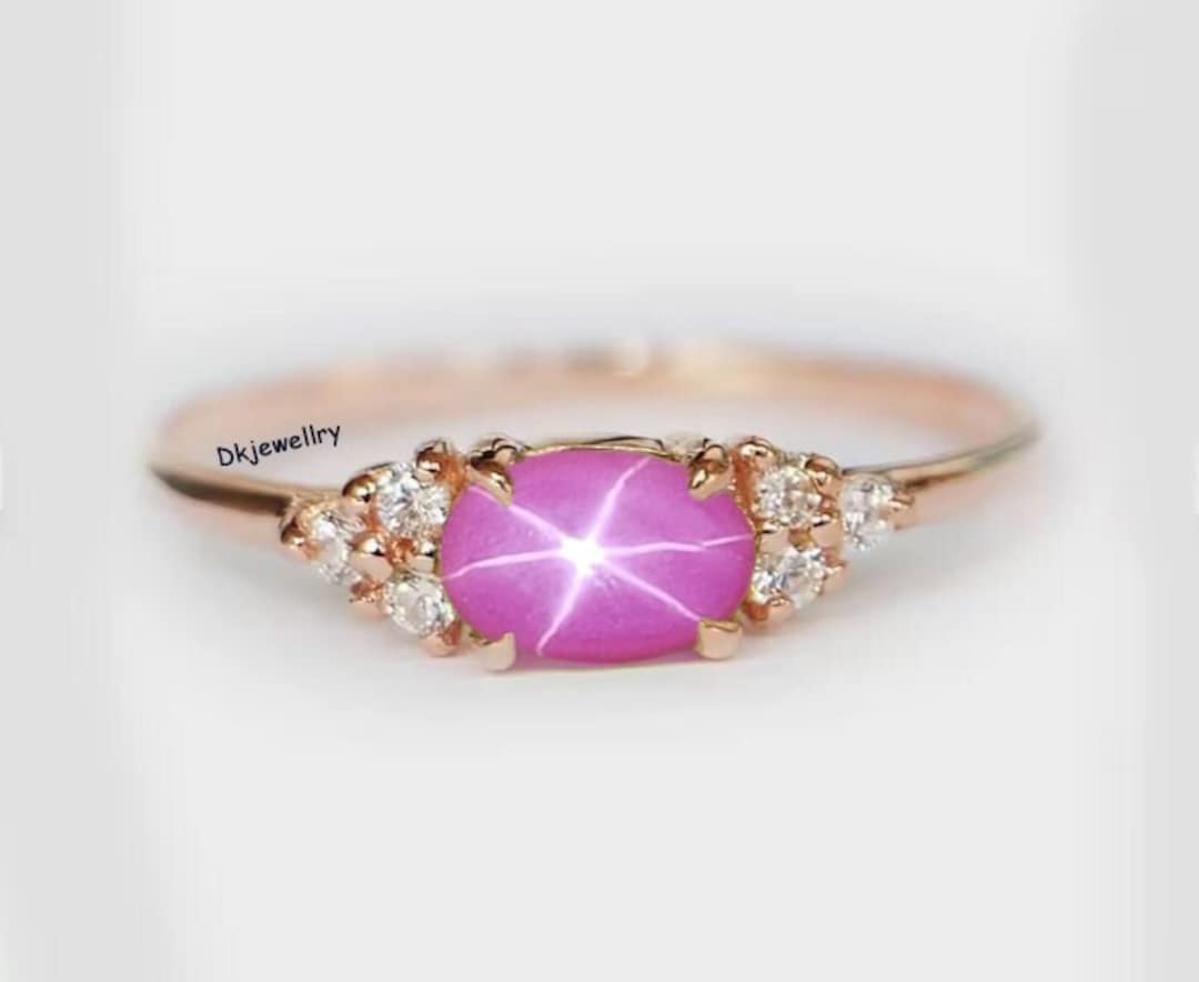 Lindy Star Sapphire Ring, Pink Star Sapphire Engagement Ring, Handmade ...