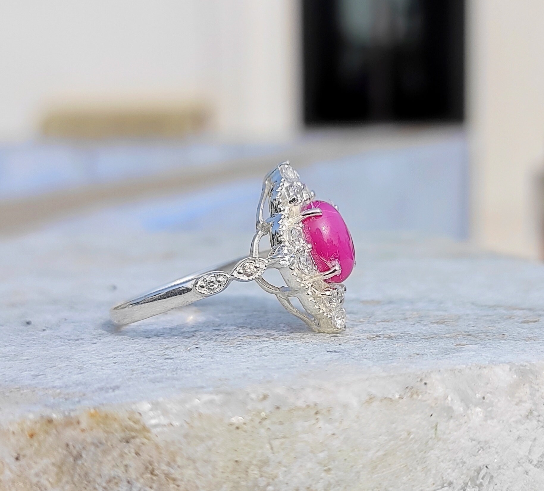 Pink Star Sapphire Ring Pink Star Sapphire Simple Promise | Etsy