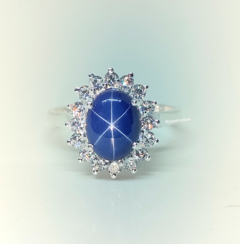 Halo Blue Star Sapphire Ring Star Gemstone Lindy Star Ring - Etsy