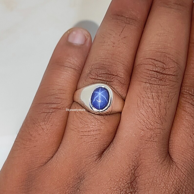 Men's Sterling Silver Blue Star Sapphire Ring - Promise Ring - Etsy